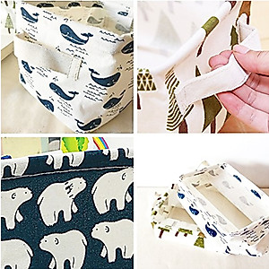 Lannu Pack 4 Home Decor Fabric Storage Bins Basket Cloth Cotton Linen Blend Collapsible Box Organizers Baskets Liner Shelves, 7.8×6.3×5.1 inch