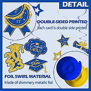 16 PCS Graduation Hanging Swirls Ceiling Decorations Blue Class of 2023 Graduation Party Congrats Grad Hanging Swirl Graduation Party Decoration Kit for Indoor & Outdoor Graduation Party Supplies