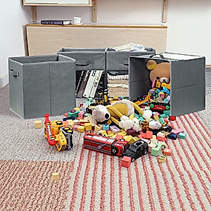 DOMEraax Cube Storage Bin 4 Pack with Clear Window Large Boxes Basket with Handles Fabric Closet Organizer 13" x 13" x 13" Gray