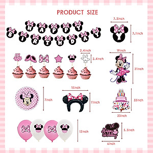 206 Pcs Birthday Party Supplies Serves 20 Guests, Party Decorations with Mouse Banner, Cake Topper, Spoons, Fork, Knife, Napkins, Tablewear,Tablecover and Hanging Swirls