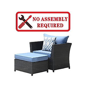 ovios Patio Furniture Set 6 Piece Fully Assembled Outdoor Furniture Conversation Set All Weather High Back Sofa Rattan Wicker Sectional Sofa Set for Yard Deck Porch (Blue)