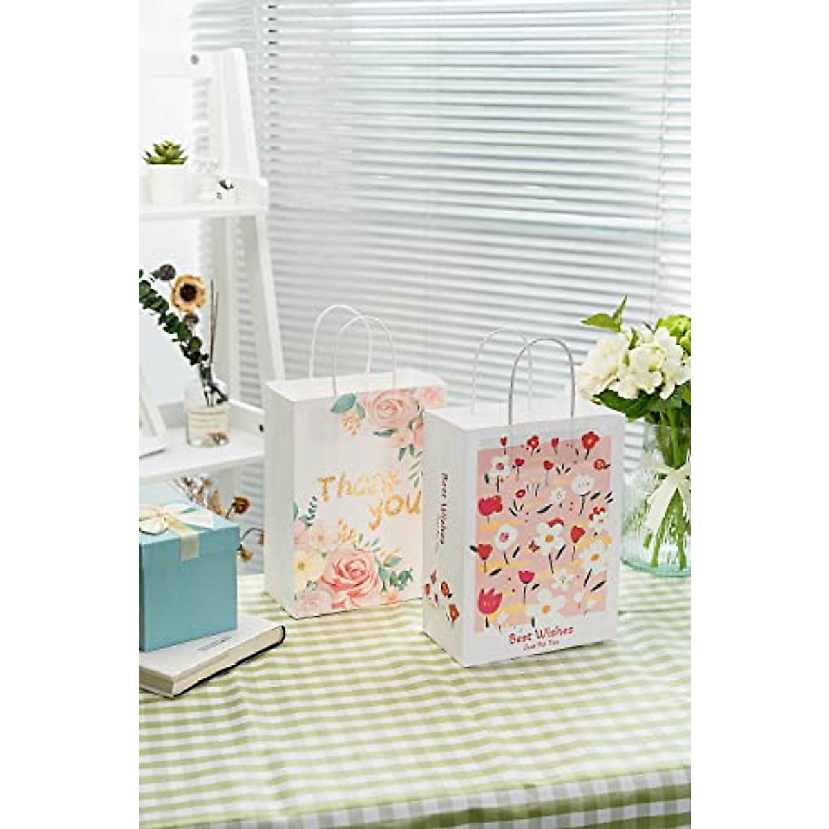 RACETOP White Gift Bags with Handles Bulk, 5.9"x3.2"x8.3" 50Pcs, White Kraft Paper Gift Bags, Shopping Bags, Merchandise Bags, Retail Bags, Party Favor Bags, Gift Bags with Handles Bulk, 100% Recyclable Paper Bags