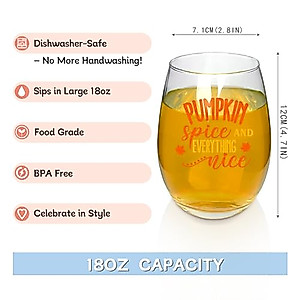 CNVOILA Fall Wine Glass Set: Stemless Drinking Glasses & Cups for Thanksgiving, Autumm Halloween Decor & Decorations, Pumpkin Mugs Cuos Perfect Fall Gifts 4pc