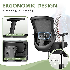 Winrise Office Chair, Ergonomic Home Office Desk Chairs, Breathable Mesh Comfortable Work Chair Adjustable 2D Armrests, Rocking Executive Chair, Swivel Task Chair with Lumbar Support (Black)