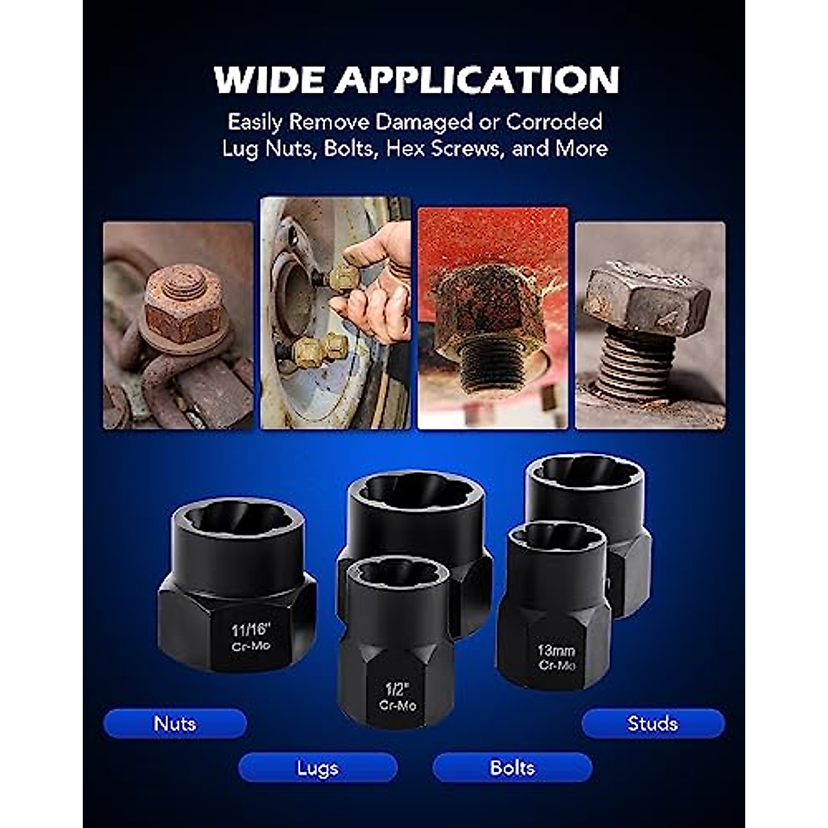 OMT Impact Nut and Bolt Extraction Tool Set, Rusted Damaged Stripped Nut and Bolt Remover Tool Kit, Nut Bolt Extractor Socket Set in 13 SAE and Metric Sizes for 3/8 Inch Drive with Case