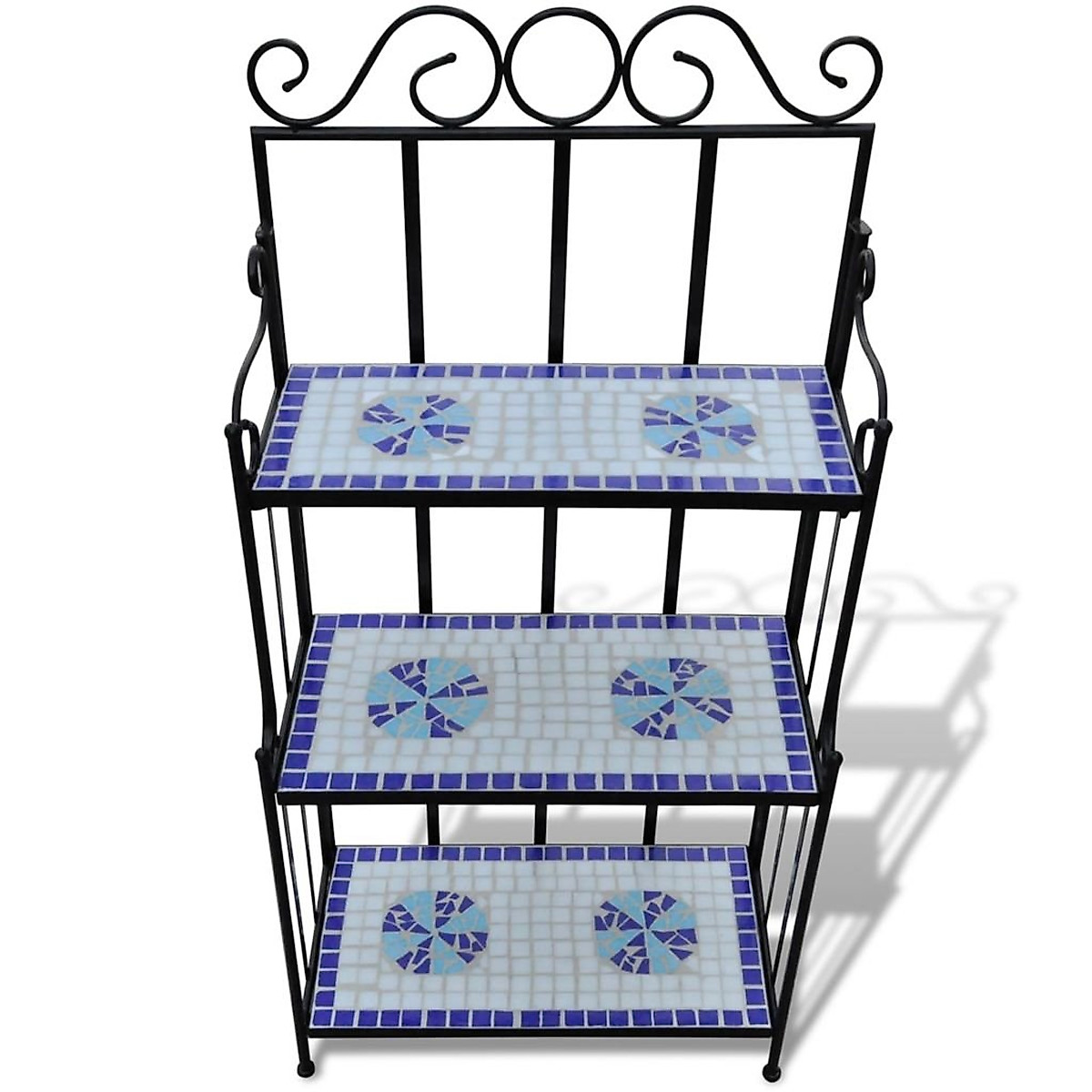xiannv Plant Stand Display Blue White Mosaic Table, Patio Table Decor, Mosaic Table Outdoor, Mosaic Plant Stand Pattern