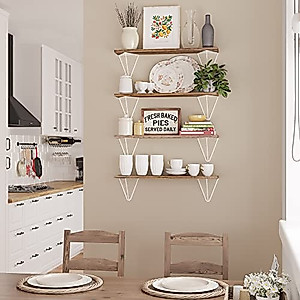 Wallniture Colmar Floating Shelves Living Room Decor Bathroom Organizer Bedroom Decor Bookshelf for Office Kitchen Organization Burnt, White Bracket Set of 4