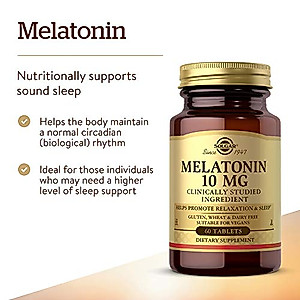 Solgar Melatonin 10mg, 60 Tablets - High-Dosage - Helps Promote Relaxation & Sleep - Clinically-Studied Melatonin - Supports Natural Sleep Cycle - Vegan, Gluten Free, Dairy Free, Kosher - 60 Servings