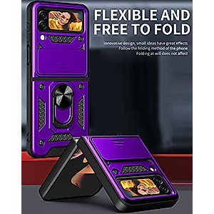 AICase for Samsung Galaxy Z Flip 4 Case, with Ring Kickstand and Camera Cover, Shockproof Flip Phone Case for Galaxy Z Flip 4 5G [Support Magnetic Car Mount], Purple