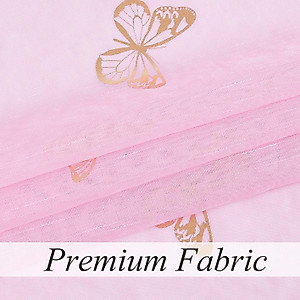 Jubilantex Pink Butterfly Sheer Curtains Gold Print Drapes for Baby Girls Nursery, Kids Bedroom 63 Inch Length Toddler Linen Textured Curtain Rod Pocket Window Treatment Sets, 2 Panels