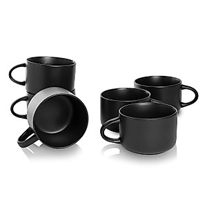 10 Strawberry Street Wazee Matte Oversized Mugs, 6 Count (Pack of 1), BLACK