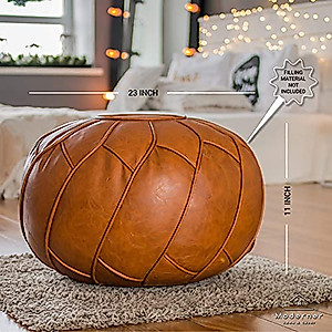 Moderner Faux Leather Pouf Unstuffed Ottoman Moroccan Footstool, Floor Footrest Cushion, Storage Solution - Natural Brown Color (Brown, 23x11)