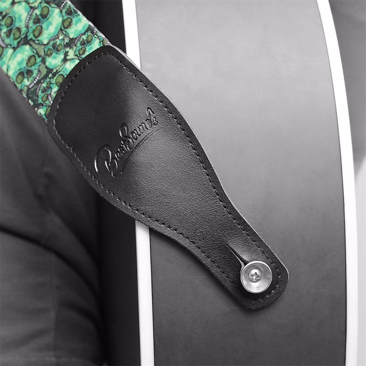 Skull Green Guitar Strap - Cool Nylon Strap with Ties for Electric & Acoustic, Bass Guitars