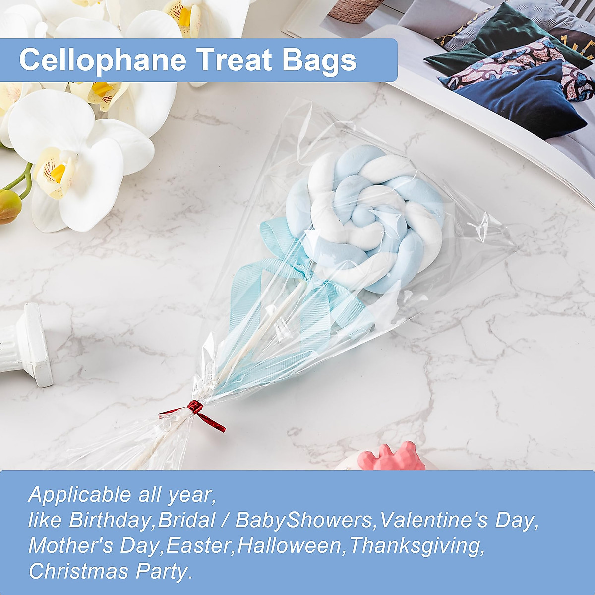 Aegero Cello Cellophane Treat Bags, 200 Pcs 4x6 Inches Clear Cellophane Bags with 200 Twist Ties for Gift Wrapping,Packaging Candies,Dessert,Bakery,Party Favors