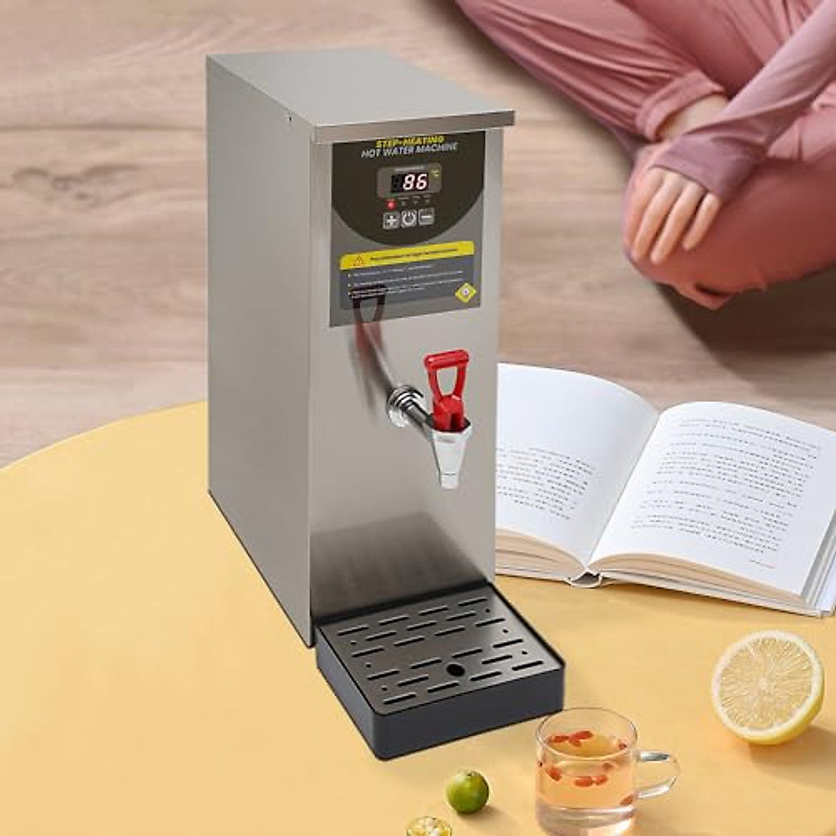 LOHISHILO Commercial Milk Frother 2000W 8L Electric Steam Milk Frothing Machine Steam Boiling Water Machine, Milk Foam Espresso Machine with LED Display for Coffee Milk Tea Dessert, Silver