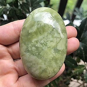 Fekuar Oval Green Jade Palm Stone, Polished Worry Pocket Massage Stones Healing Crystal for Therapy Geometry Chakra Balancing