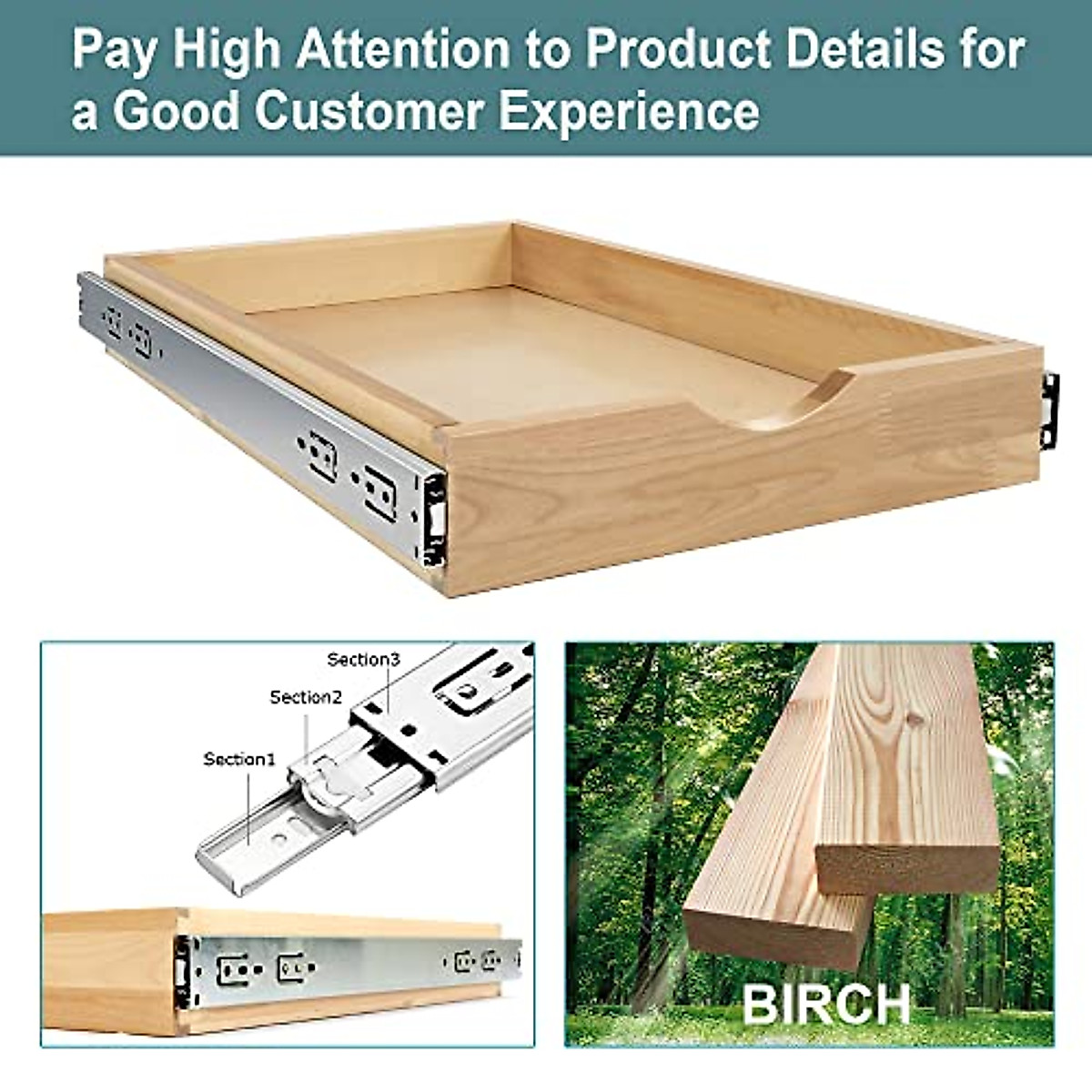 WelFurGeer Pull Out Shelves for Kitchen Cabinets, Slide Out Wood Cabinet Organizer, Pull Out Cabinet Shelf, Pantry Organizers and Storage, Wood Rack for Kitchen, Bathroom (26" Wide)