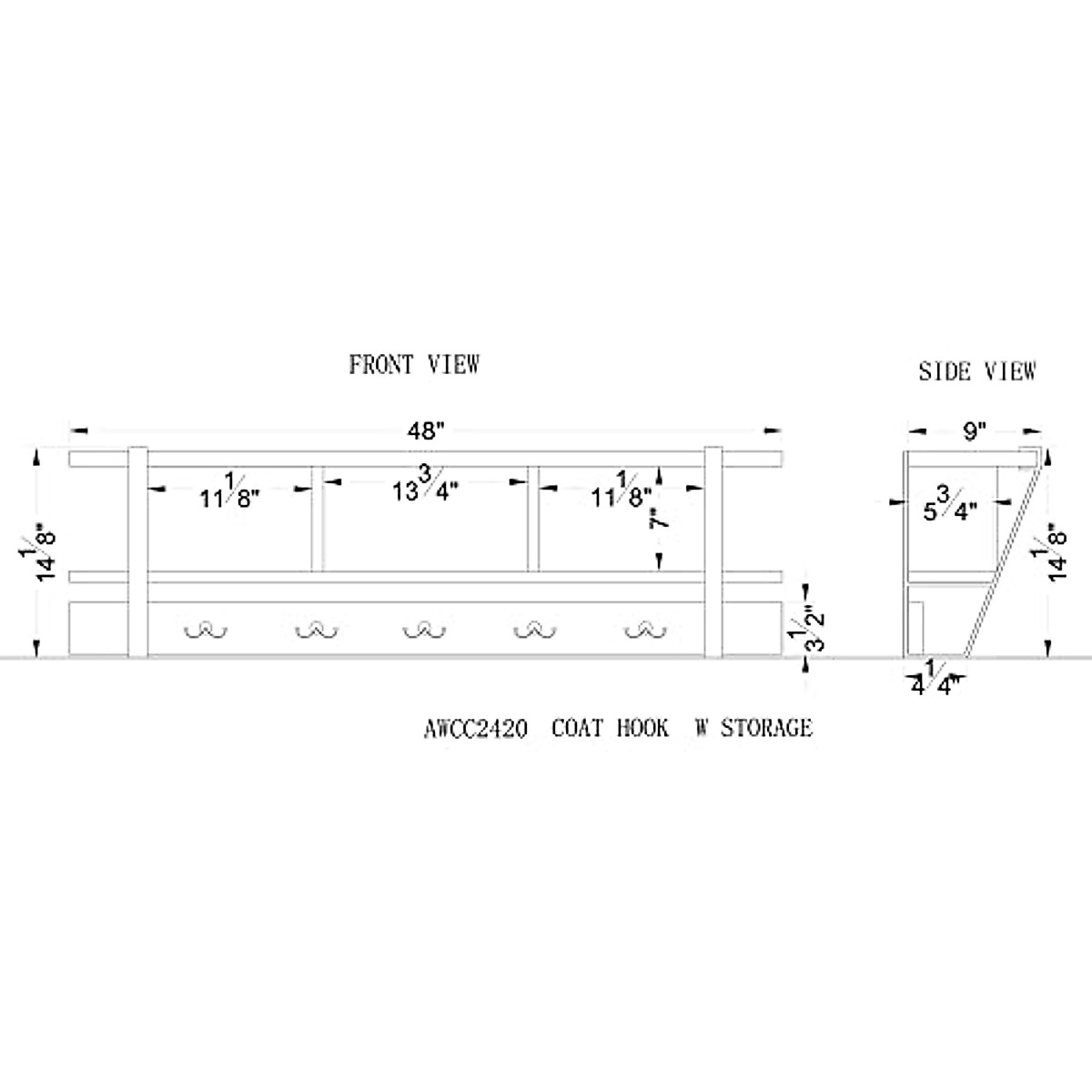 Alaterre Furniture Ryegate Solid Wood with Metal Storage, Natural Coat Hooks