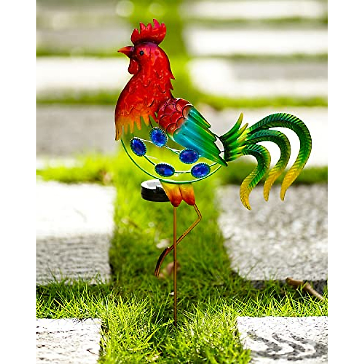 GDF 20" Chicken Decor - Outdoor Rooster Decor Solar Lights -Metal Rooster Garden Decorations for Yard Pathway Lawn Patio Courtyard , Gifts for Her/Him.