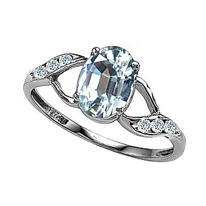 Tommaso Design Oval Genuine Aquamarine Ring 14 kt White Gold Size 8.5