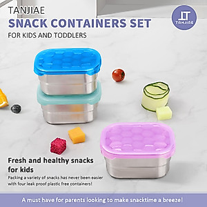 Tanjiae Kids Snack Pro - Stainless Steel Snack Containers for Kids | Easy Open Leak Proof Small Food Containers with Silicone Lids - Perfect Metal Toddler Lunch Box for Daycare and School (8oz*3)