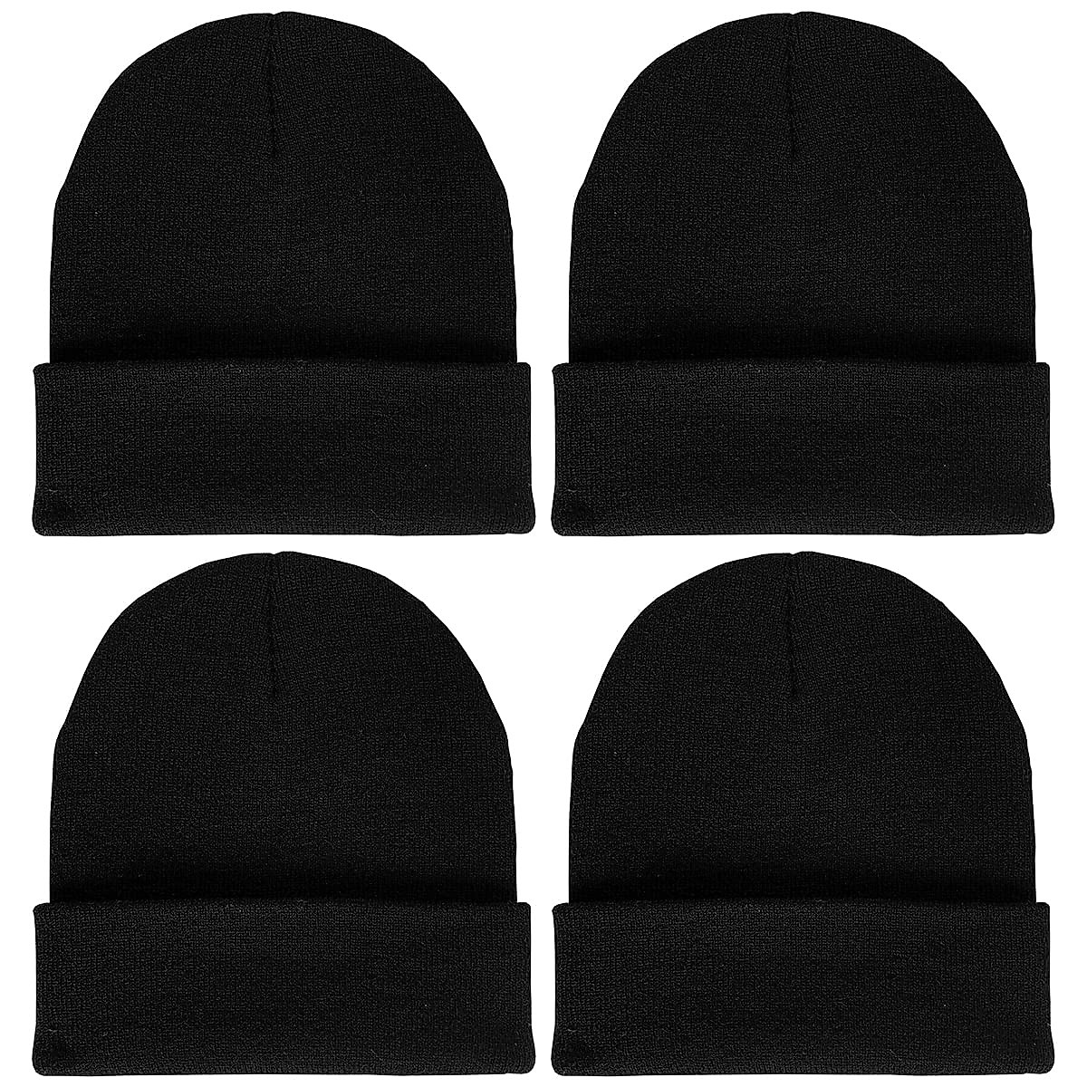 LCZTN 4 Pack Winter Ski Beanie Hat for Men＆Women,Warm Fisherman Cuffed Knit Cap Unisex (4 Pack Black)
