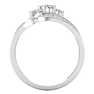 Dazzlingrock Collection 0.50 Carat (ctw) Round White Diamond Split Shank Bypass Twist Swirl Style Three Stone Engagement Ring 1/2 CT | 14K White Gold, Size 6