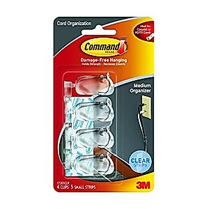 Command Medium Cord Clips, Clear, 4-Clip