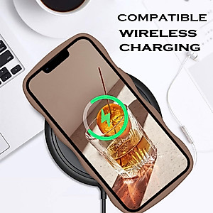 YINLAI Designed for iPhone 13 Pro Max Case 6.7-Inch, Brown Soft Silicone Gel Rubber Phone Cover, Cute Curly Wave Frame Shape Slim TPU Bumper Women Girly Shockproof Protective Case, Khaki