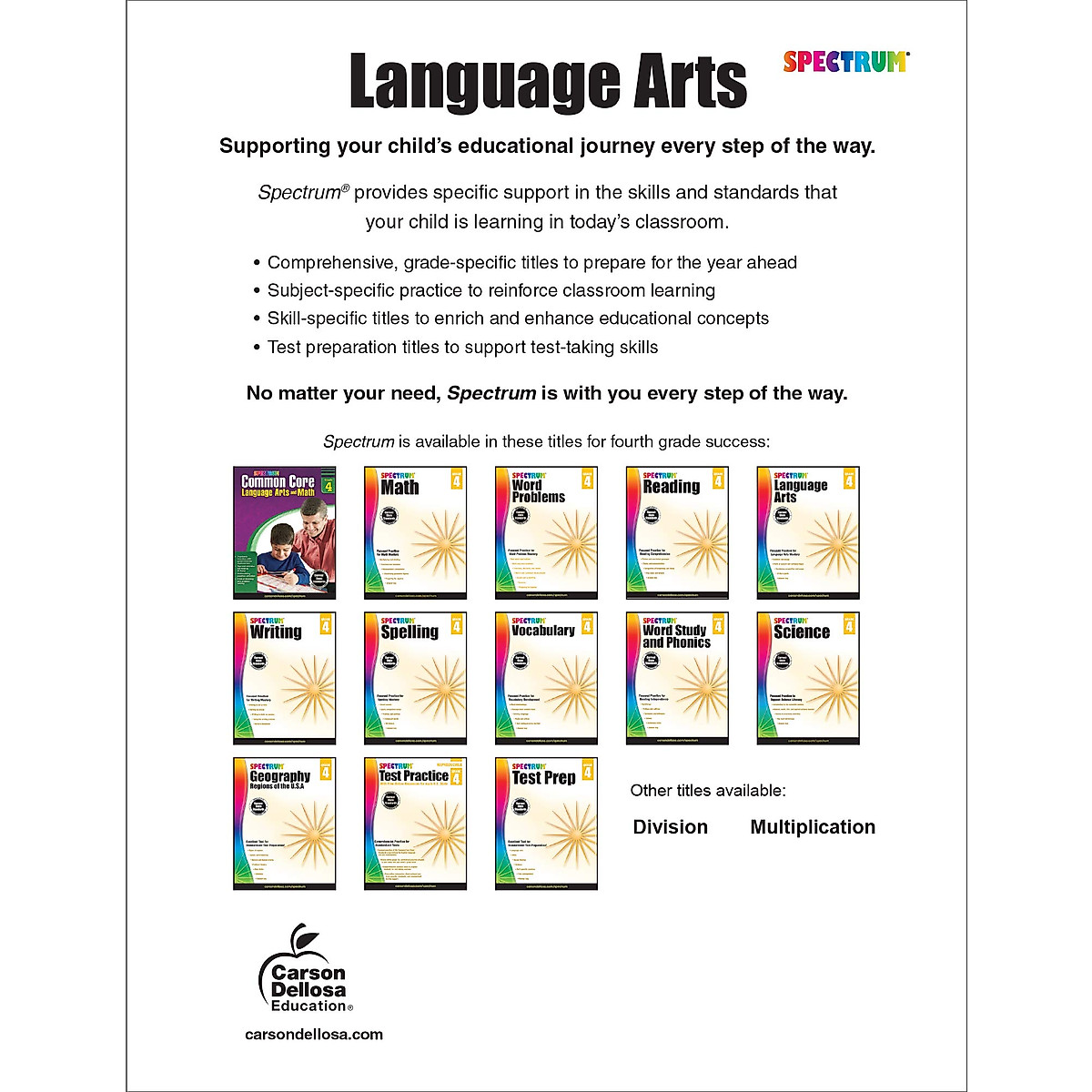 Spectrum Language Arts Grade 4, Ages 9 to 10, 4th Grade Language Arts Workbook, Vocabulary, Sentence Types, Parts of Speech, Writing Practice, and Grammar Workbook - 200 Pages (Volume 14)