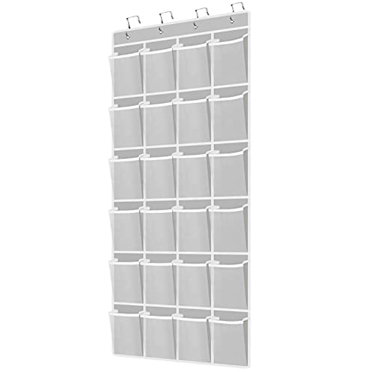 Shoe Organizer Hanging Over the Door, 24 Large Mesh Pockets behind Door Shoe Holder for Bedroom Closet with 4 Hooks (Grey)