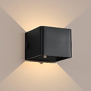 pasentel Indoor LED Motion Sensor Wall Lamp with Button Switch, Cordless Rechargeable USB Wall Sconce Lights Battery Powered Bedside Lamps for Bedroom Children's Room(Black, 3000K), BD026-LED-BK1