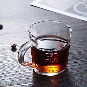 Espresso Shot Glass 3-Ounce Triple Pitcher Barista Double Spouts With Pouring Handle (2 Pack)