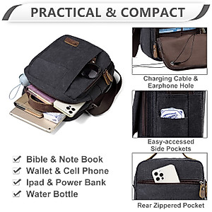 VASCHY Messenger Bag Small, Leather Canvas Water Resistant Crossbody Shoulder Bag Purse for Men and Women Dark Gray