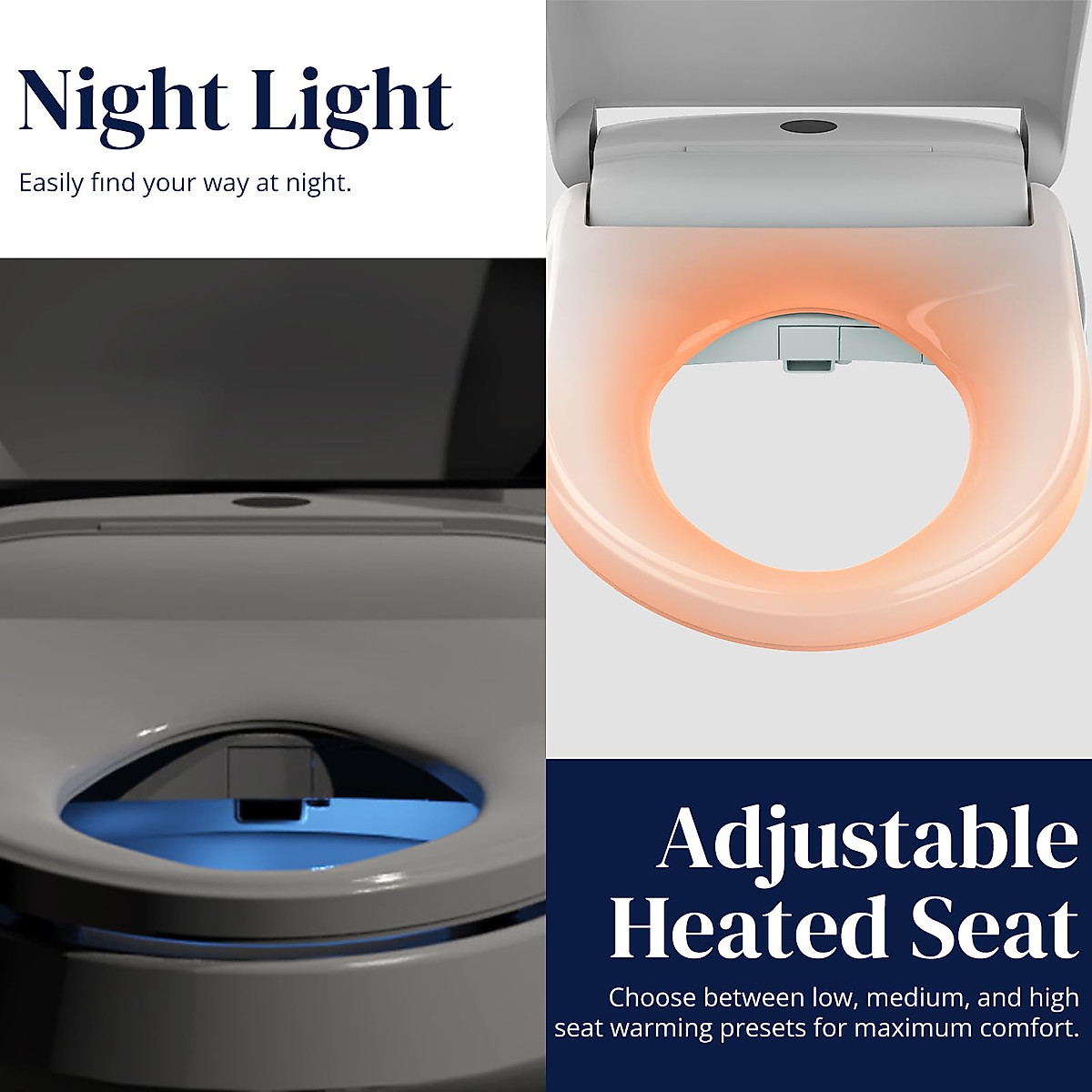 Smart Bidet Toilet Seat with Heated Seat, Electronic Bidet Seat with Wireless Remote/Side Panel/Various Washing Settings/Warm Water/Air Dryer and Nightlight