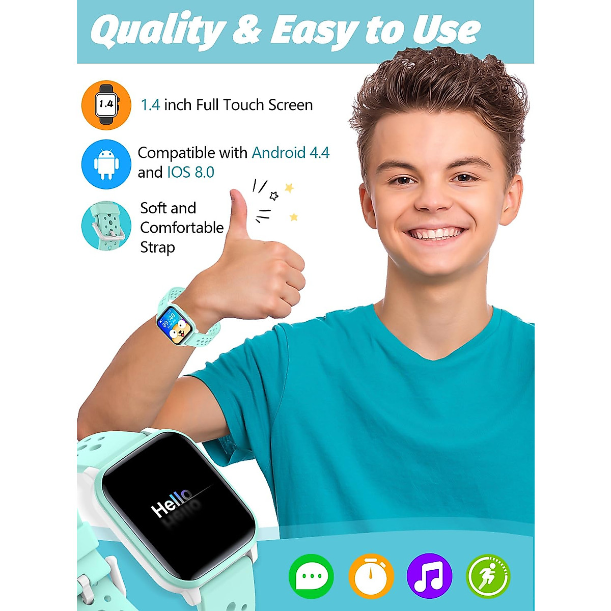 Butele Kids Smart Watch Girls Boys, Smart Watch for Kids Game Smart Watch Gifts for 4-16 Years Old with Sleep Mode 20 Sports Modes 5 Games Pedometer Birthday Gift for Boys Girls (A-Green)