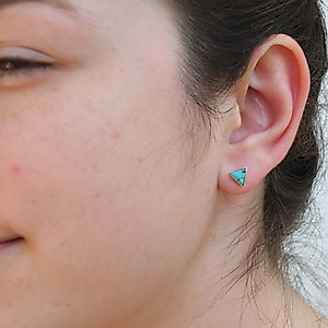 Handmade Turquoise Gemstone Square 5mm Stud Earrings, 925 Sterling Silver Studs for Women, Cartilage Earring, Tarnish & Water Resistant, By Miya Jewelry Creations