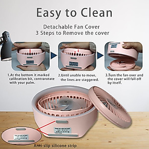Digibond Pink Desk Fans Small Quiet with Ambient Light/Hook Portable USB Fan 5.3in High Power 3000mAH Rechargeable Battery Operate 3 Speed 180°Rotated Easy Clean