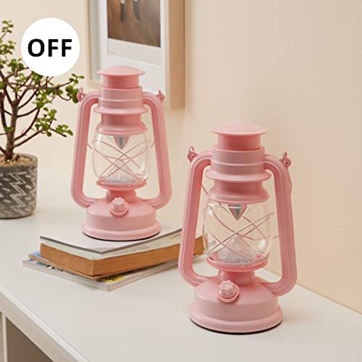 Furora LIGHTING Pink Decorative Lantern Battery Operated Remote Controlled, 6Hr Timer for Indoor Vintage Home Decor, 9.7" Outdoor Patio Hanging Tabletop Ornaments, 2 Pack Cute LED Lanterns Room Decor