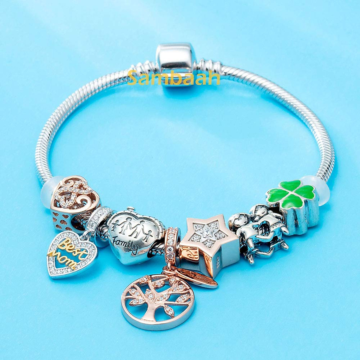 Sambaah Family Charm Sterling Silver Heart Shape House Charm Love Makes a Family Home Charm for Bracelets