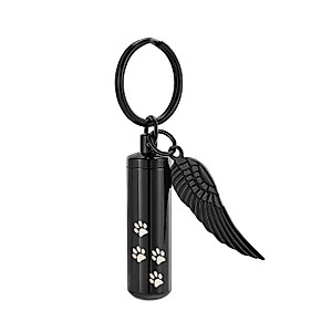 Imrsanl Cremation Jewelry Glass Cylinder Urn Keychain for Ashes for Pet Keepsake Urn Key Chain for Ashes for Dog Cat Cremation Pendant Key Ring for Ashes (Glass Cylinder-Black)