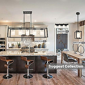 VINLUZ 5 Light Kitchen Island Chandeliers Farmhouse Black Linear Dining Rooms Lighting Fixtures Hanging with White Alabaster Glass Shade Rectangle Modern Industrial Pendant Ceiling Lights