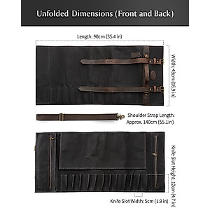XINZUO Chef Knife Roll Bag Professional,16oz Waxed Canvas and Crazy Horse Leather,12 Slots Plus 2 Zipper Pockets,Adjustable Shoulder Strap-Travel Tool Roll Pouch(Bag Only)