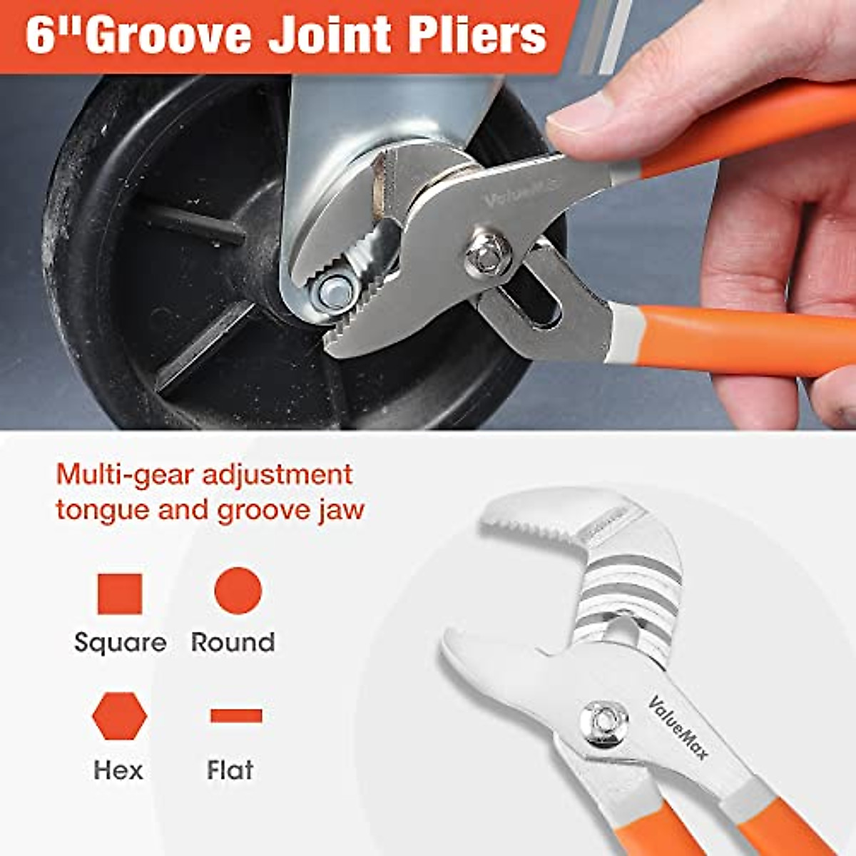 ValueMax 6-Piece Pliers Set, Includes 6 Inch& 4-3/4 Inch Long Nose Pliers, 6 Inch& 4-1/4 Inch Diagonal Pliers, 6 Inch Slip Joint Pliers, 8 Inch Groove Joint Pliers, Dipped Handle for DIY& Home Use