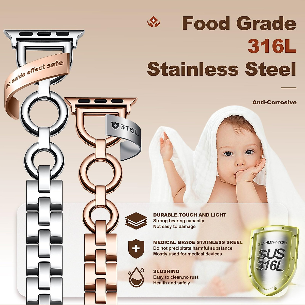 DMMG Stainless Steel Band Compatible with Apple Watch Band 38/40/41/42/44/45mm Women Girls, Dressy Bracelet Replacement Wristband Strap for iWatch bands Series 7 6 5 4 3 2 1 SE (Silver, 38/40mm)