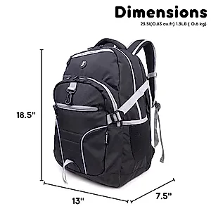 J World New York Atom Multi-Compartment Laptop Backpack, Black, 18.5 X 13 X 7.5 (H X W X D)