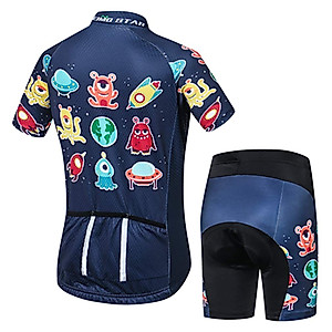 Children Bike Clothing Riding Summer Cycling Jersey Shorts Padded Bicycle Sportswear Rocket Blue XL