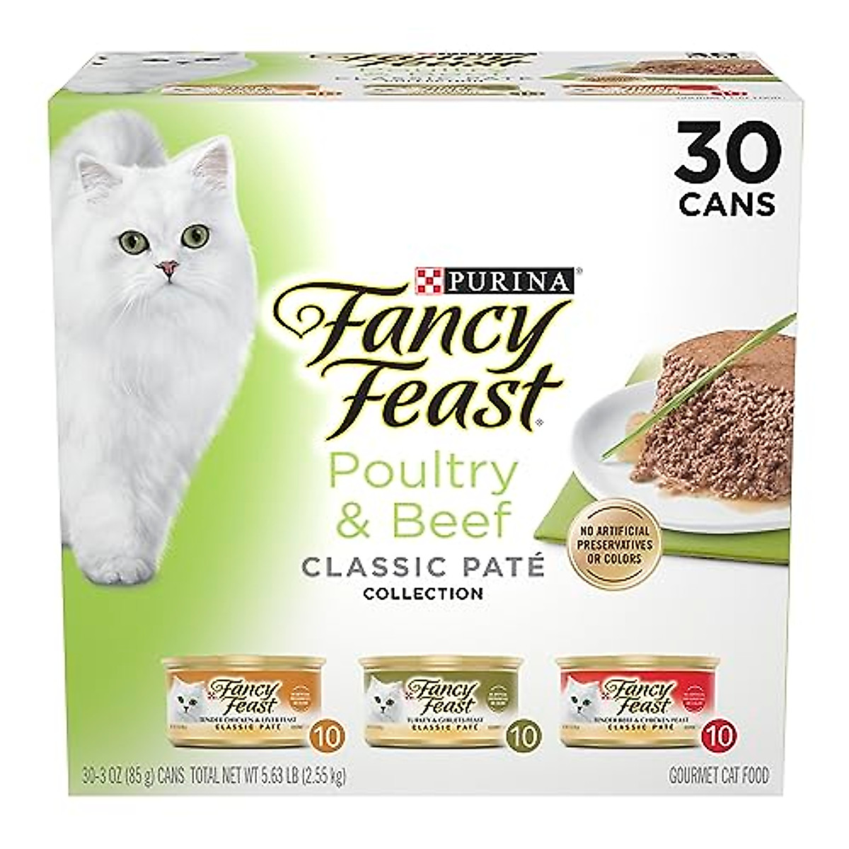 Fancy Feast Poultry and Beef Feast Classic Pate Collection Grain Free Wet Cat Food Variety Pack - (30) 3 oz. Cans