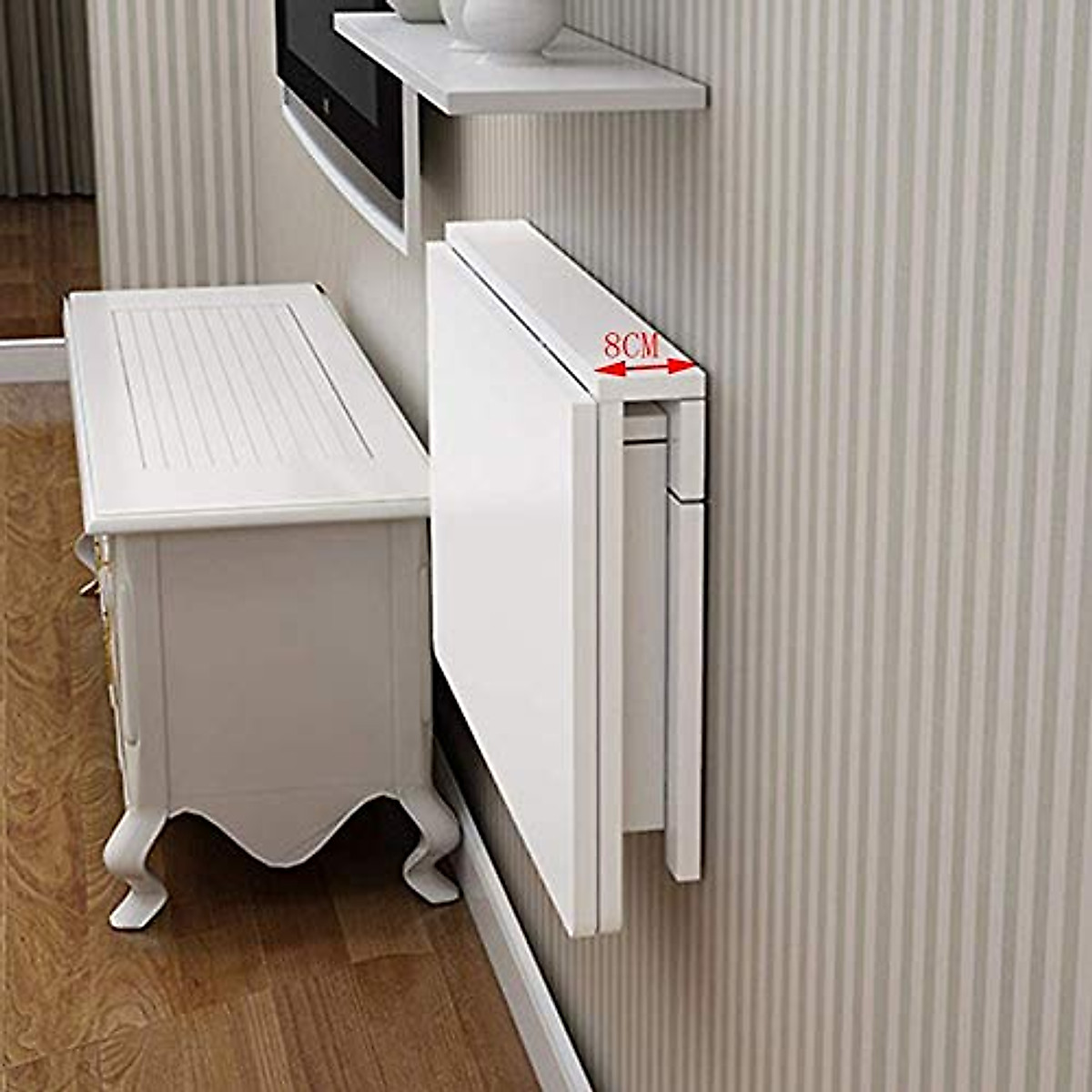 PIBM Stylish Simplicity Shelf Wall Mounted Floating Rack Table Laptop Stand Desk Foldable Solid Wood Storage Kitchen Multifunction Save Space Bearing Strong,8 Sizes, White ,
