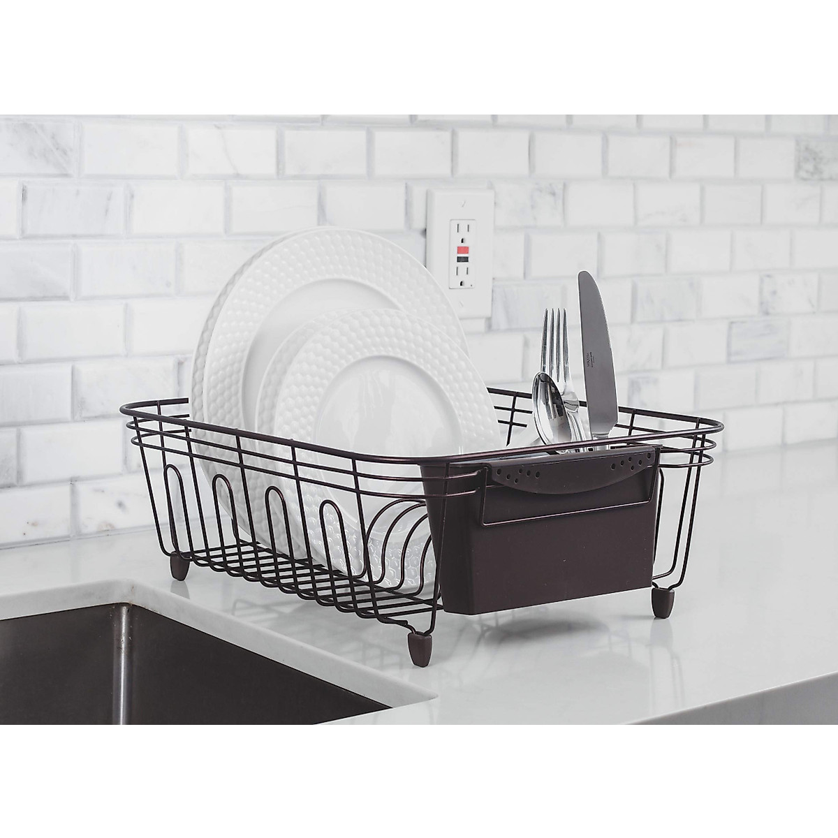 REAL HOME Innovations Deluxe Small Dish Drainer, Oil Bronze